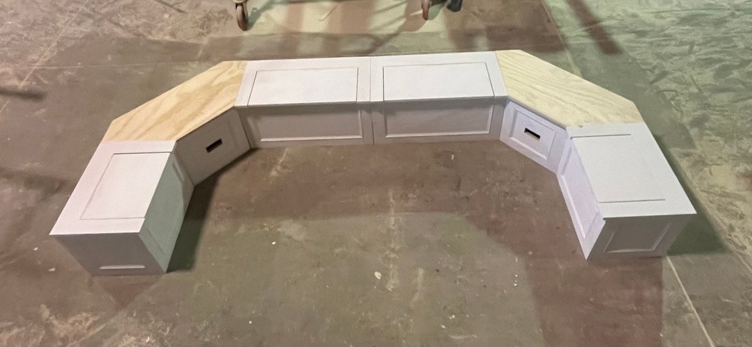 Custom Segmented Banquette Bench: Curved Kitchen Seating With Storage ...