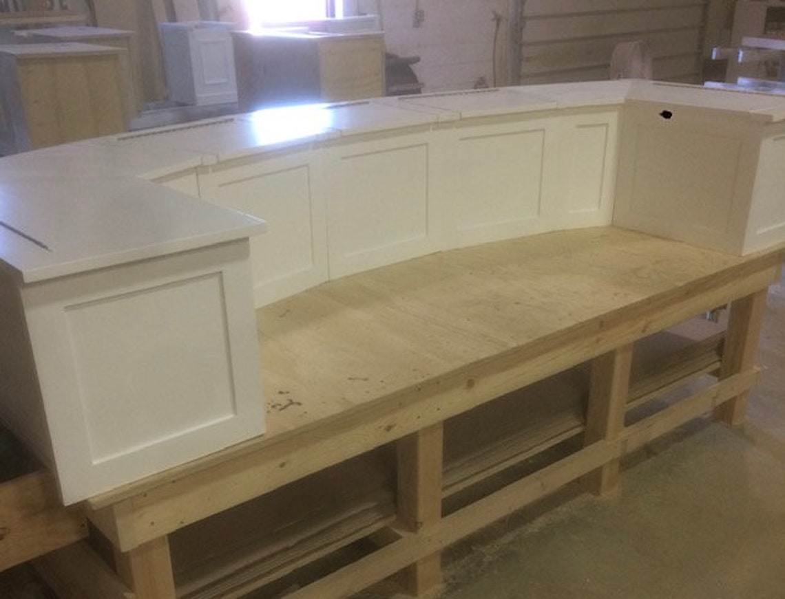 Custom Segmented Banquette Bench: Curved Kitchen Seating With Storage ...
