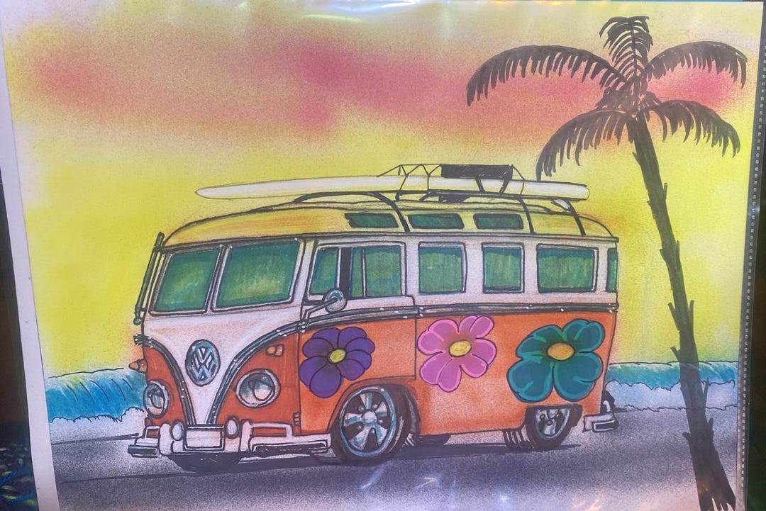 1963 Volkswagen Hippie Bus Drawing - Etsy