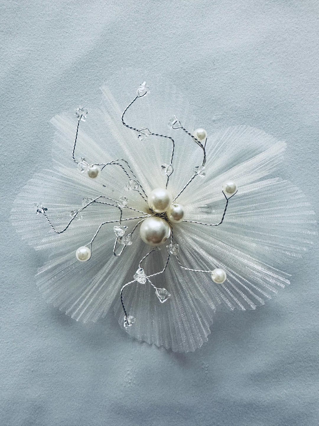 3D Net Flower Hair Clip and Accessory With Pearls and Beads - Single ...