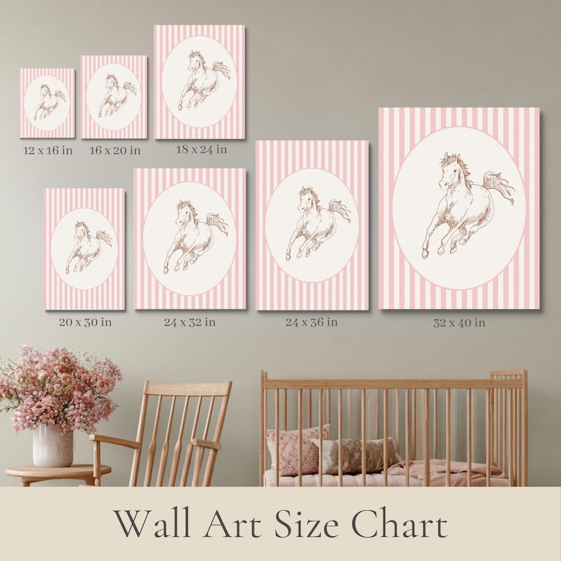 Horse Print Pink Poster Striped Wall Art Vintage Style Print Trendy ...