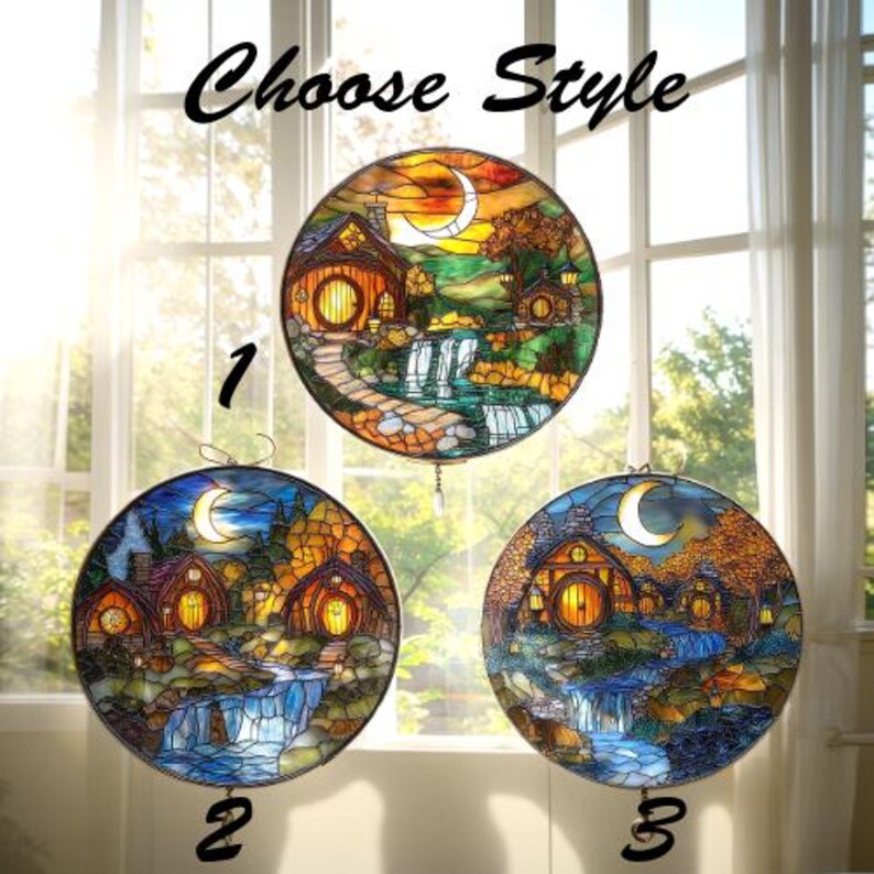 Hobbit House Moonlight Acrylic Suncatcher, Cozy Fantasy Window Hanging ...