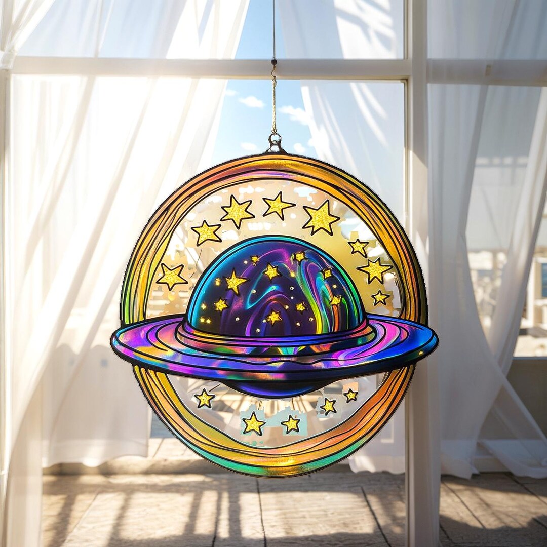 Saturn Planet Acrylic Suncatcher - Celestial Window Hanging for Outer ...