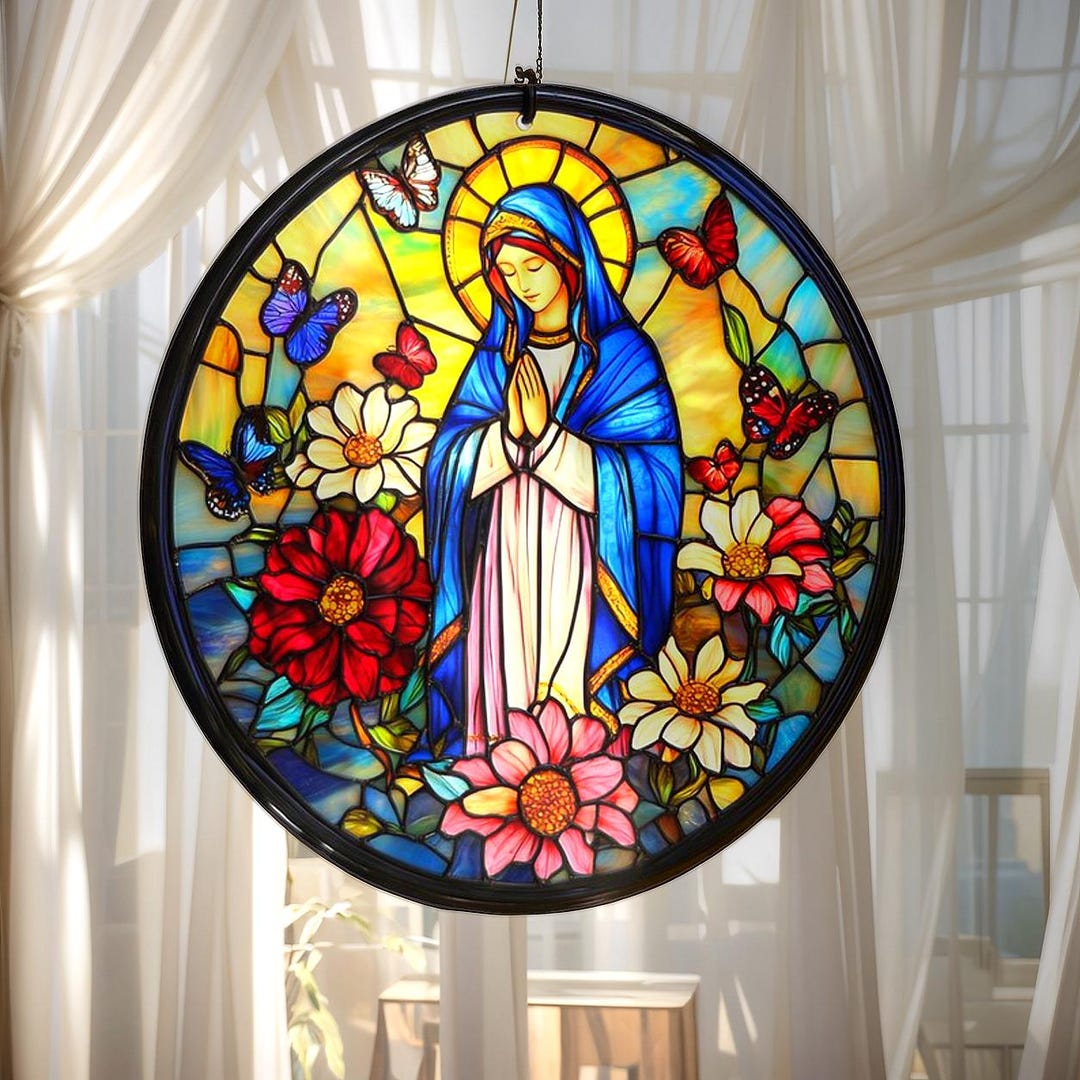 Virgin Mary Stained Glass Suncatcher – Catholic Window Hanging Art With ...