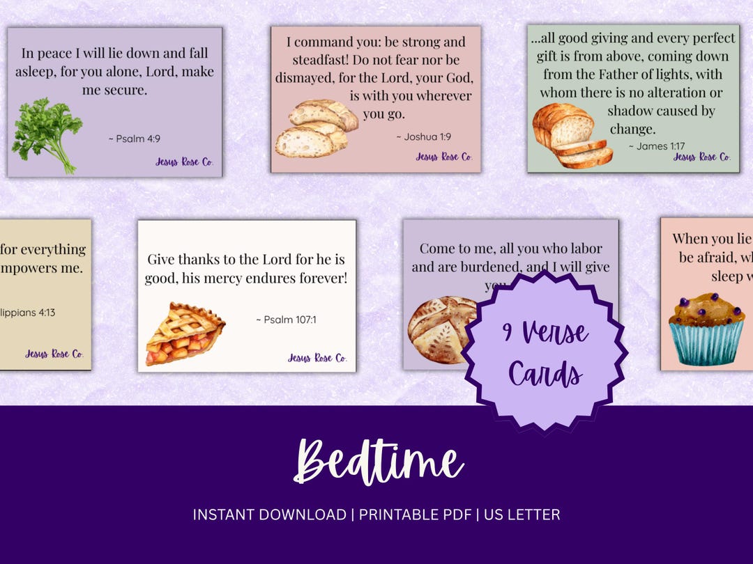 Bible Verse Flash Card | Bedtime | Bible Verse Memory Card Watercolor ...
