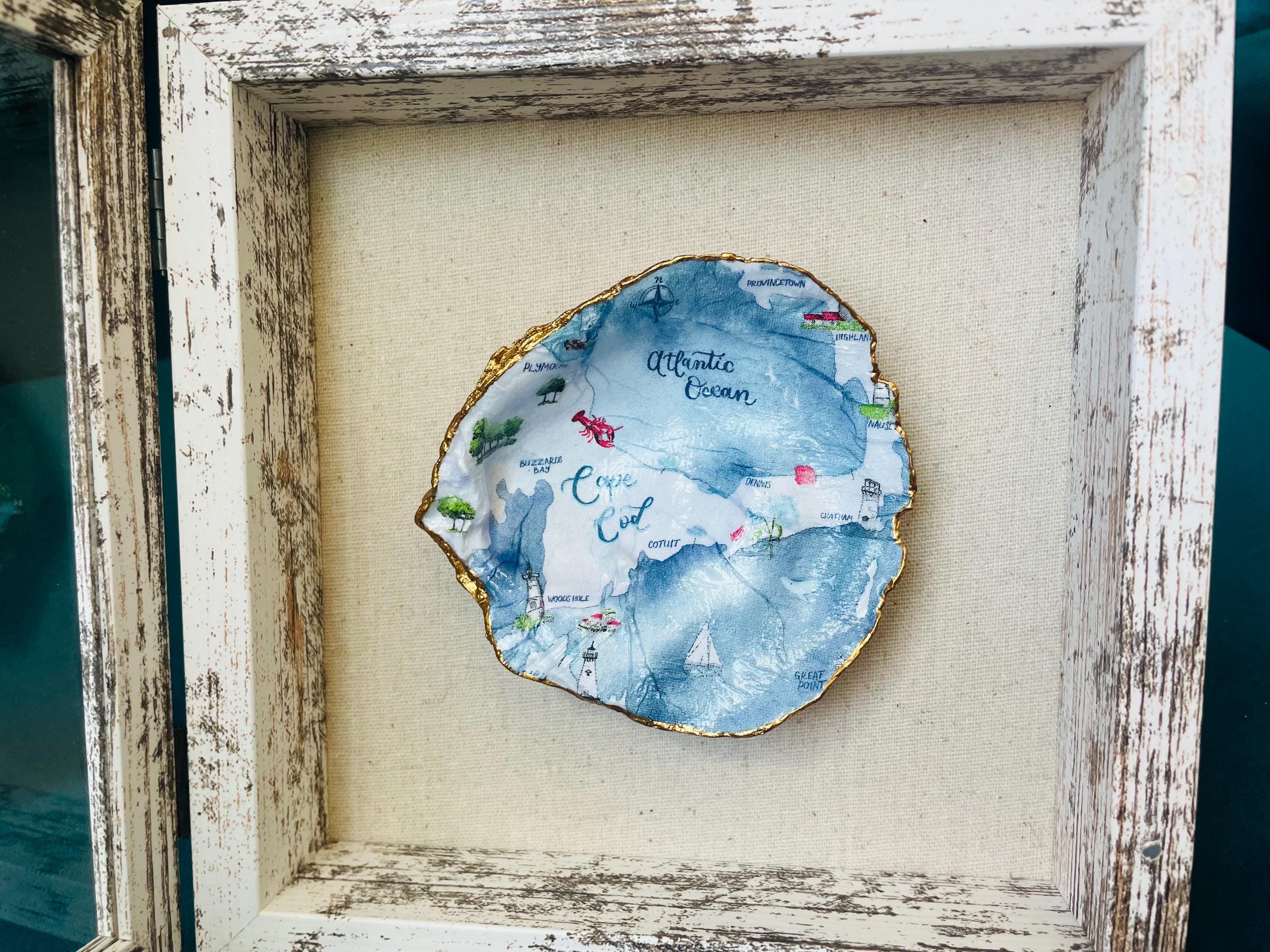 Cape Cod Decoupage Oyster Shell in 8x8 Shadow Box Frame, Coastal Beach ...