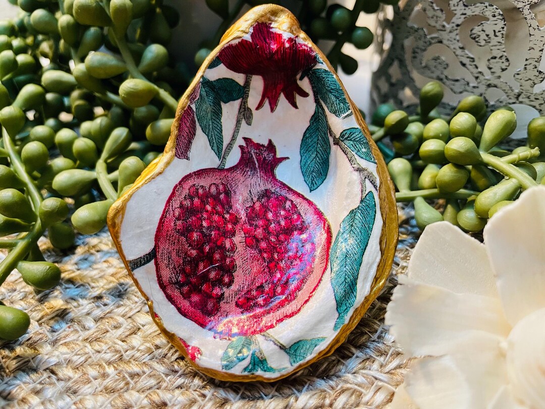 Pomegranate Decoupage Oyster Shell, Shell Art, Display, Unique Gift ...