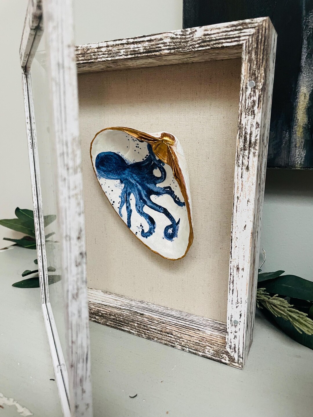 Blue Octopus Decoupage Clam Shell, Coastal Shadow Box Art - Etsy
