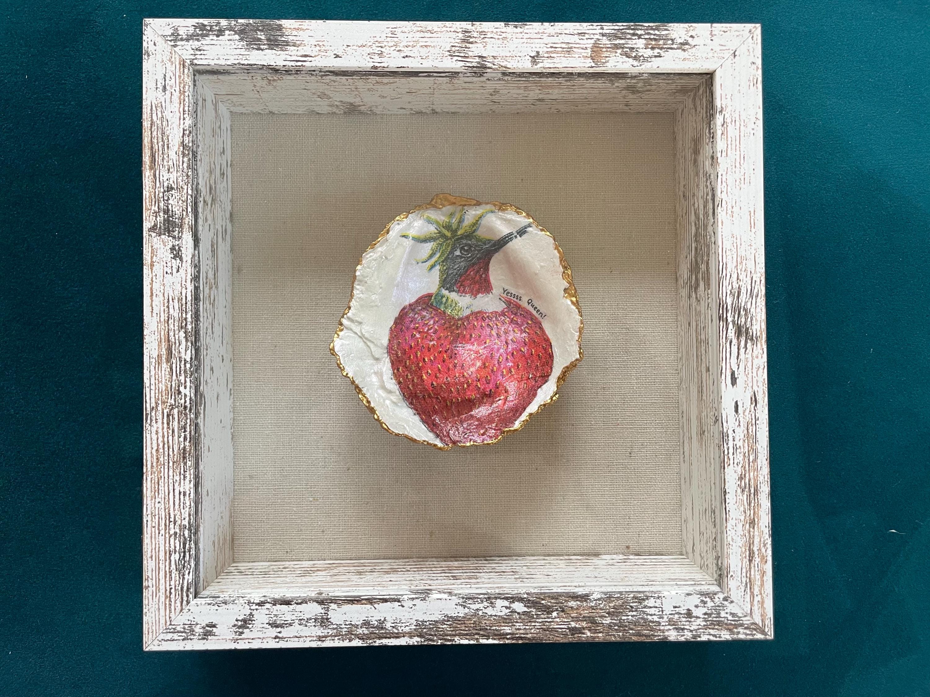 Decoupage Oyster Shell Art: Bird in Strawberry Shadow Box - Etsy