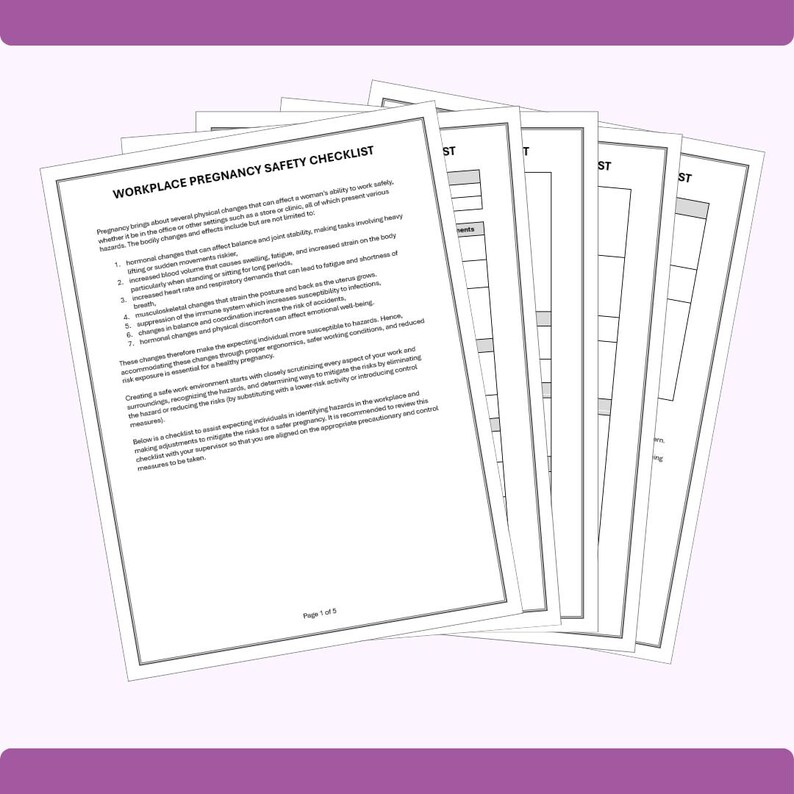 Workplace Pregnancy Safety Checklist (printable/template) - Etsy