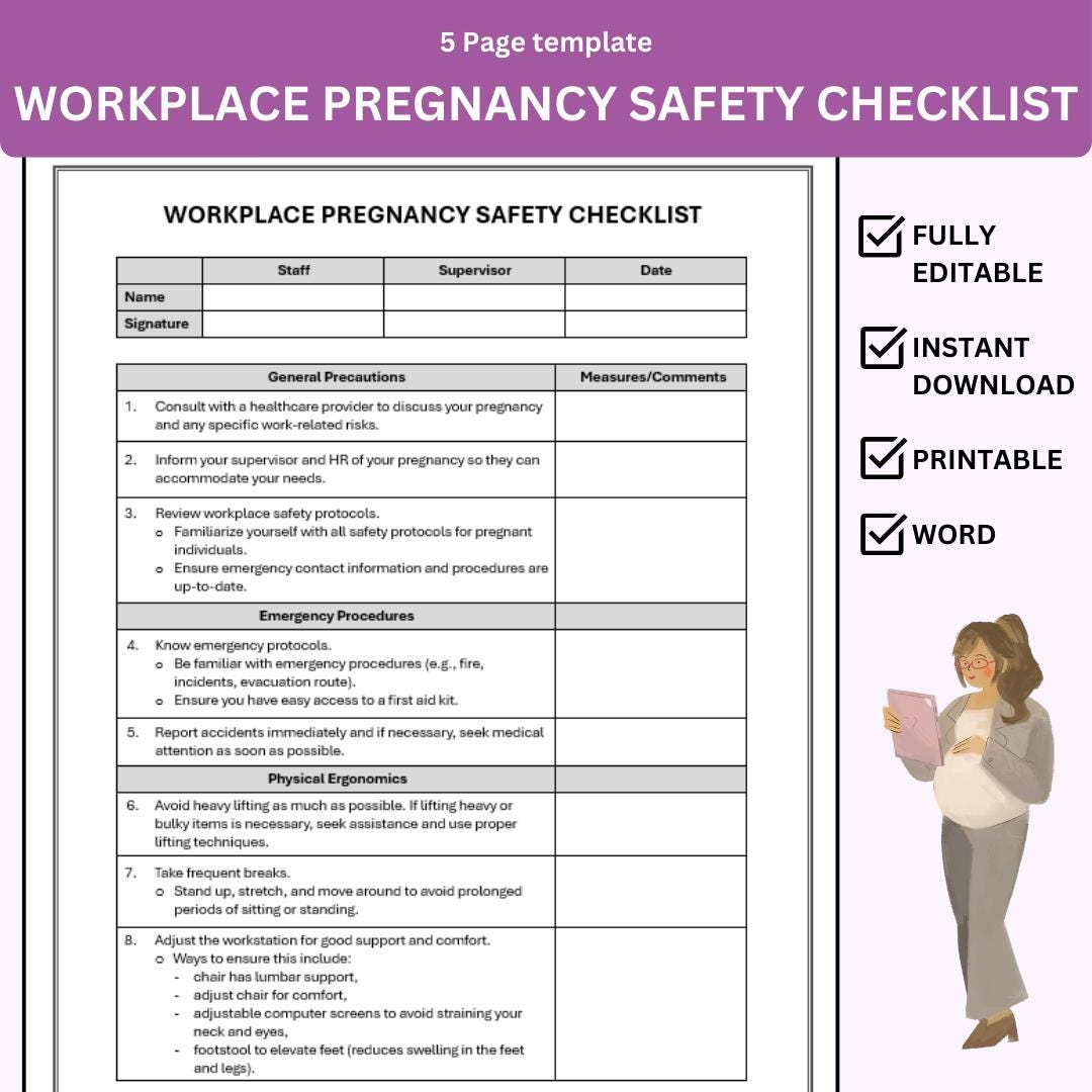 Workplace Pregnancy Safety Checklist (printable/template) - Etsy