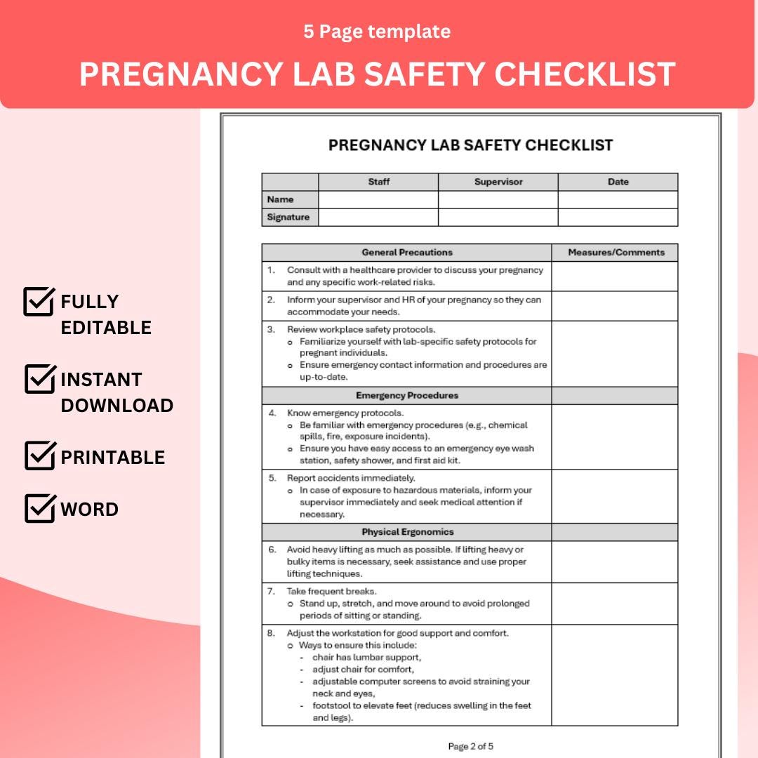 Pregnancy Lab Safety Checklist (high Quality Printable/template) - Etsy