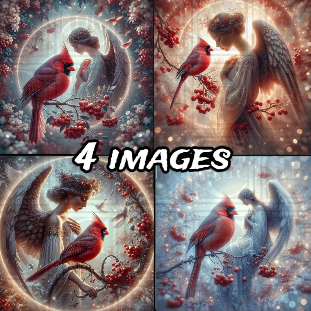 Cardinal Angel - 4 Images - Set 1 - AI Art Digital PNG File Only ...