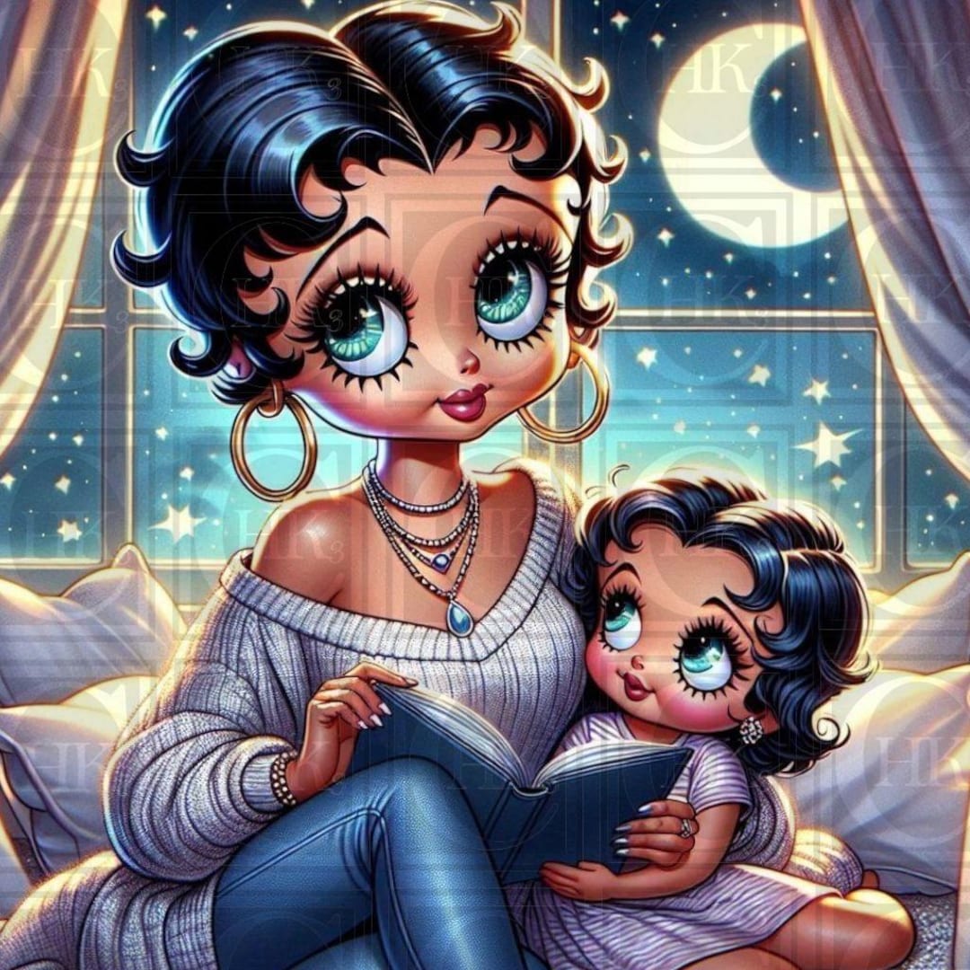 Betty Boop Inspired Mom Reading Daughter Bedtime - AI Art Digital PNG ...
