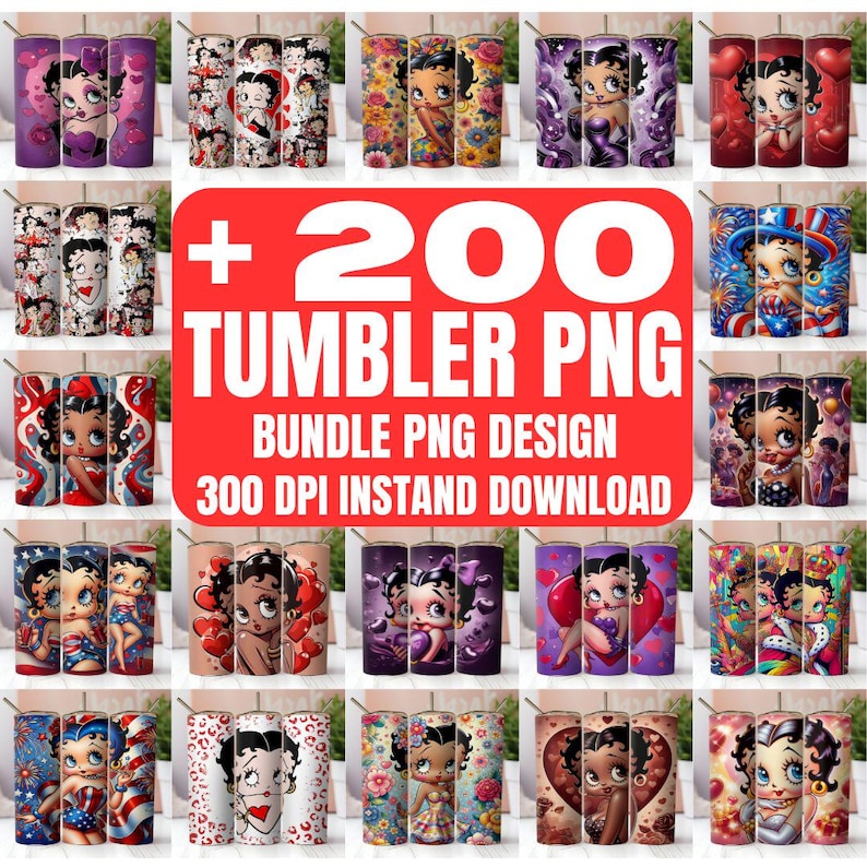 200+ Betty Boop 20oz Tumbler PNG Bundle, Betty Girl Tumbler PNG Design ...