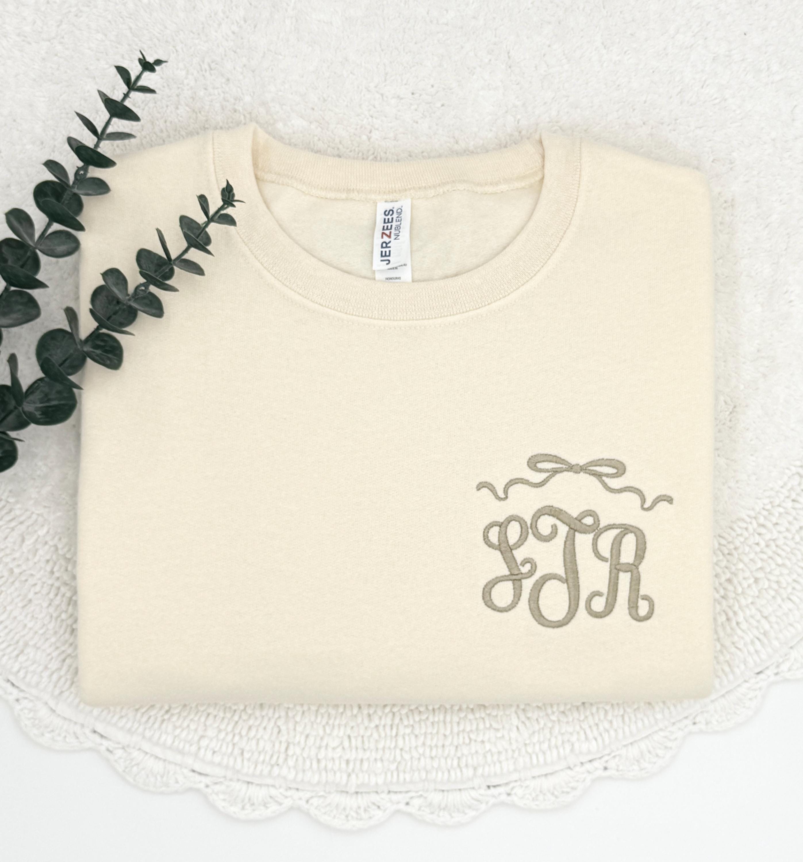 Personalized Embroidered Monogram Sweatshirt: Custom Bow Crewneck - Etsy