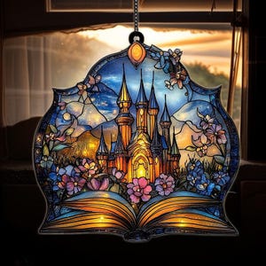 Enchanted Castle Faux Stained Glass Suncatcher, Window & Home Decor ...