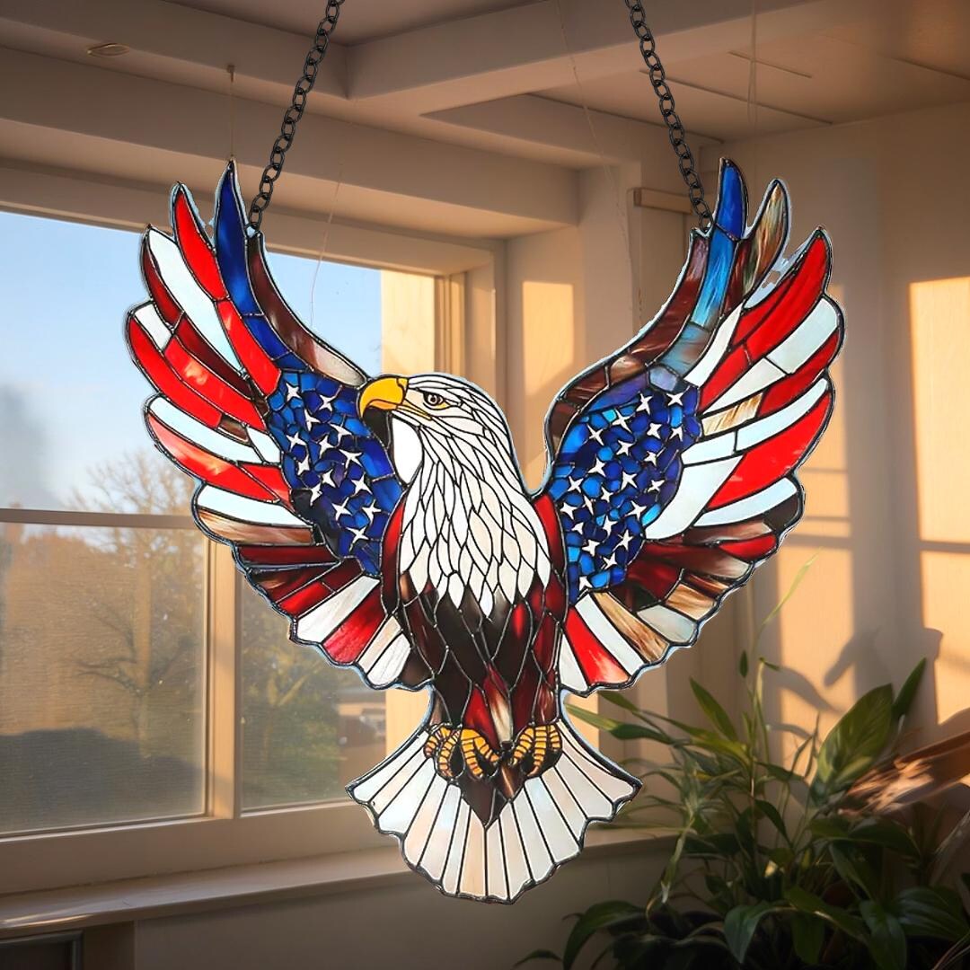 American Flag Bald Eagle Stained Glass Suncatcher – Patriotic Window ...