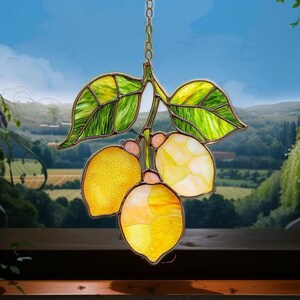 Lemon Faux Stained Glass Suncatcher - Acrylic Window Hanging Ornament ...