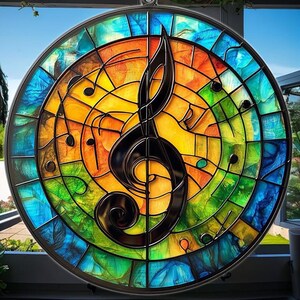 Faux Stained Glass Music Note Suncatcher – Vibrant Window Decor, Treble ...