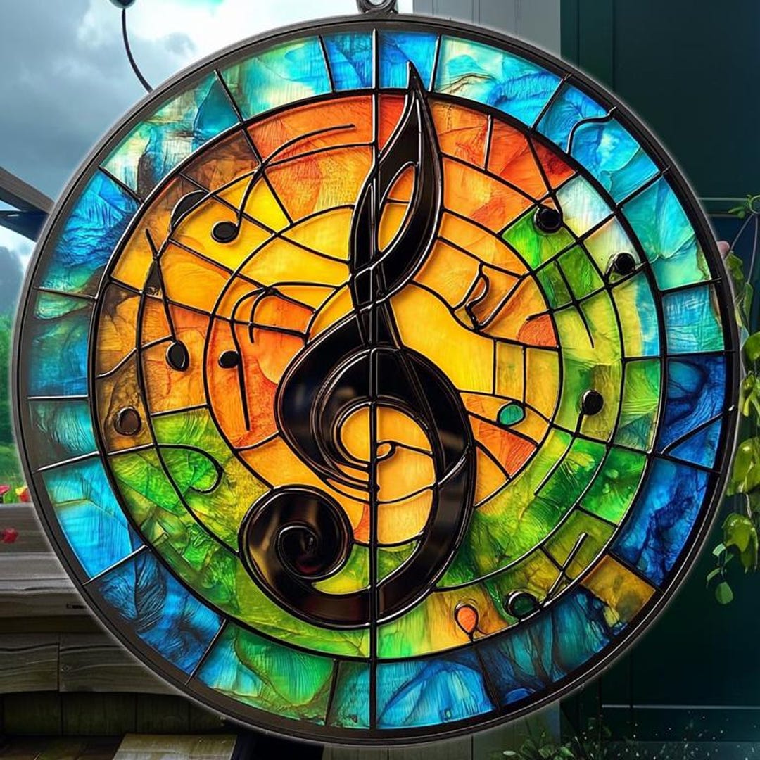 Faux Stained Glass Music Note Suncatcher – Vibrant Window Decor, Treble ...