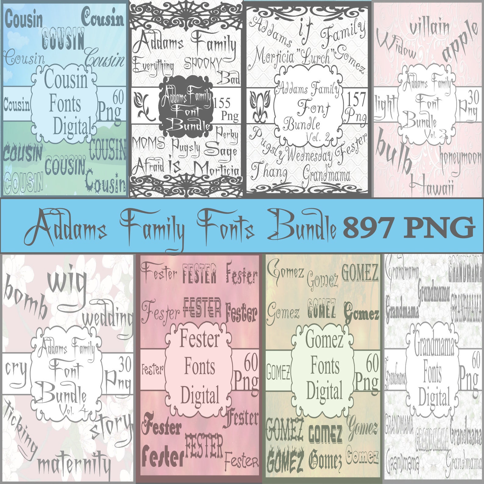 Addams Family Font Big Bundle Vol. 1 Digital/and Split Monogram - Etsy