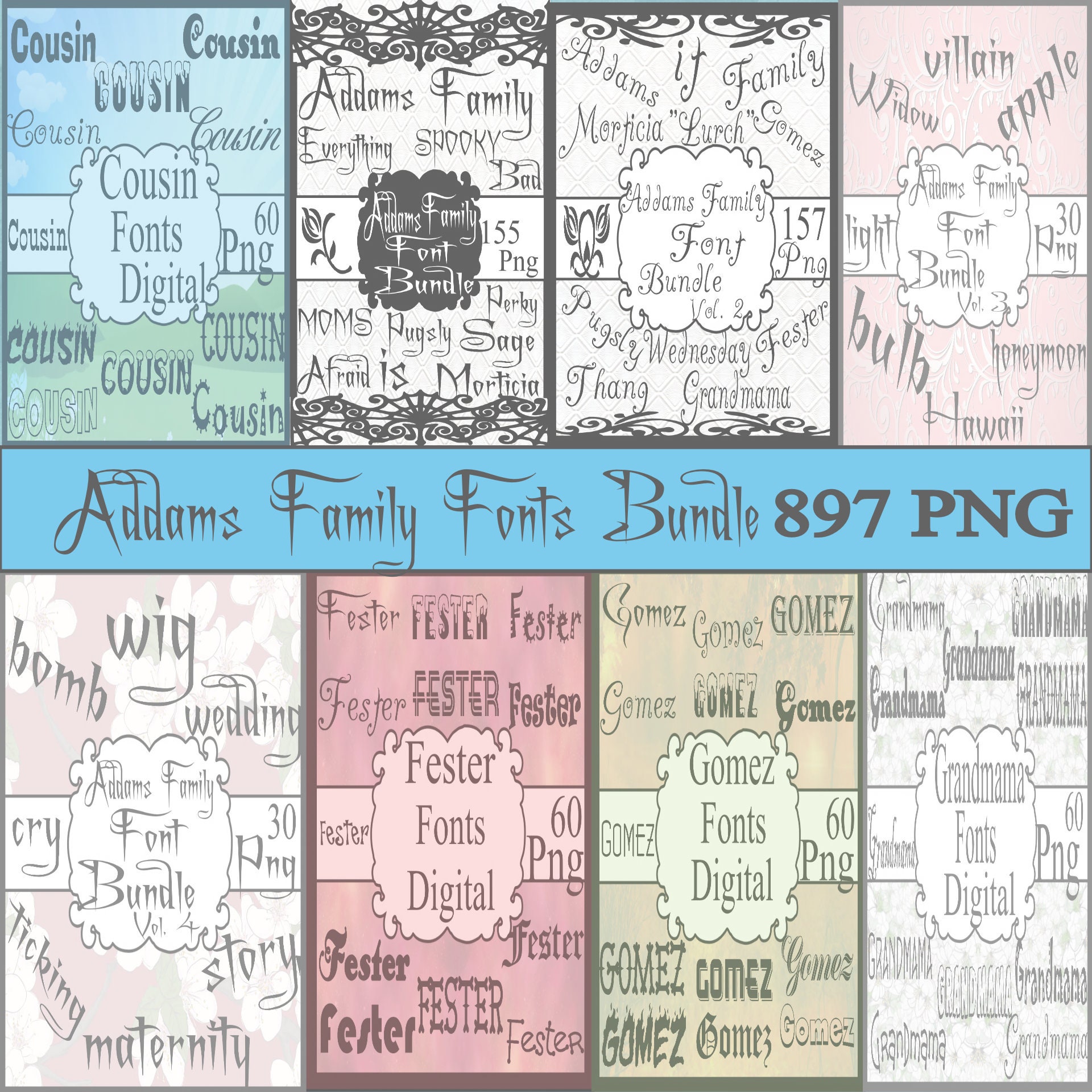 Addams Family Font Big Bundle Vol. 1 Digital/and Split Monogram - Etsy