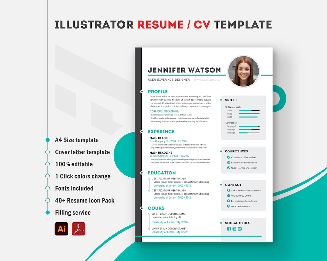 Illustrator Resume/cv Template - Etsy