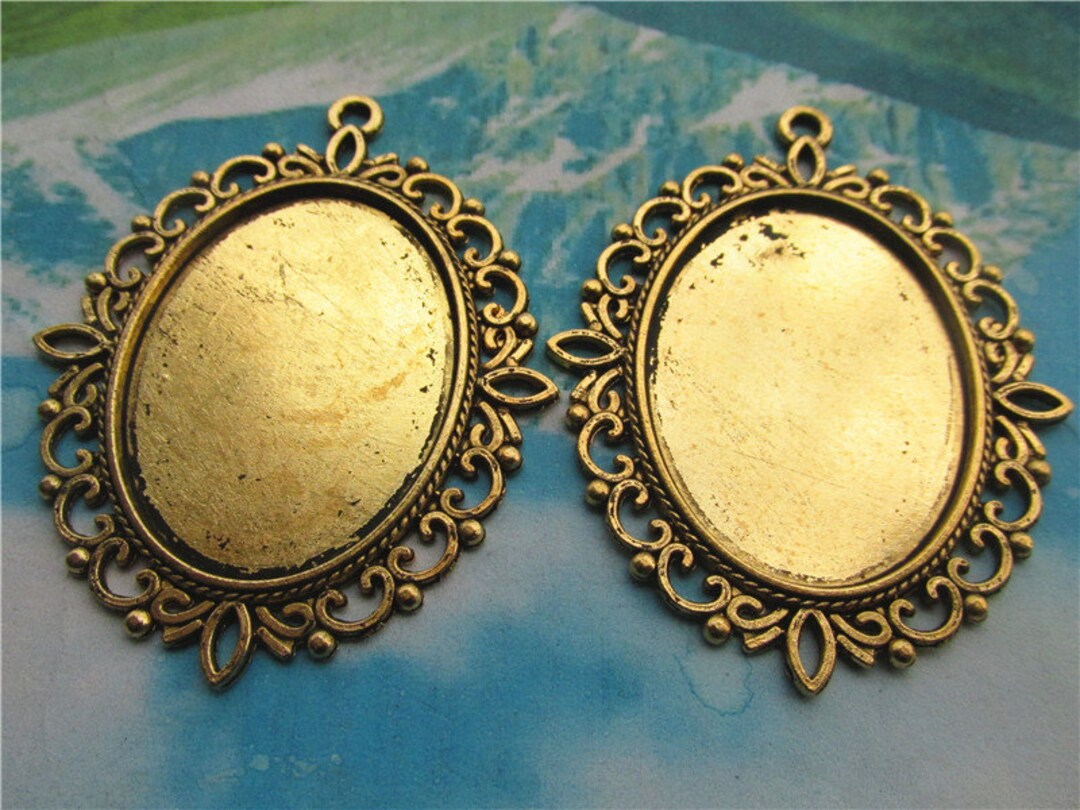 New COME Heavy and Large 5pcs Antiqued Gold Oval Bezel Base Metal ...