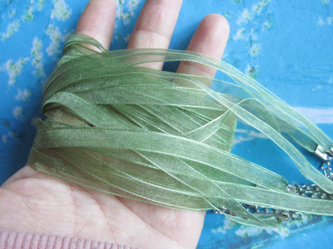 SAGE GREEN New Handmade 10pcs 12-24 Inch Adjustable 7mm Width 2 Voile ...