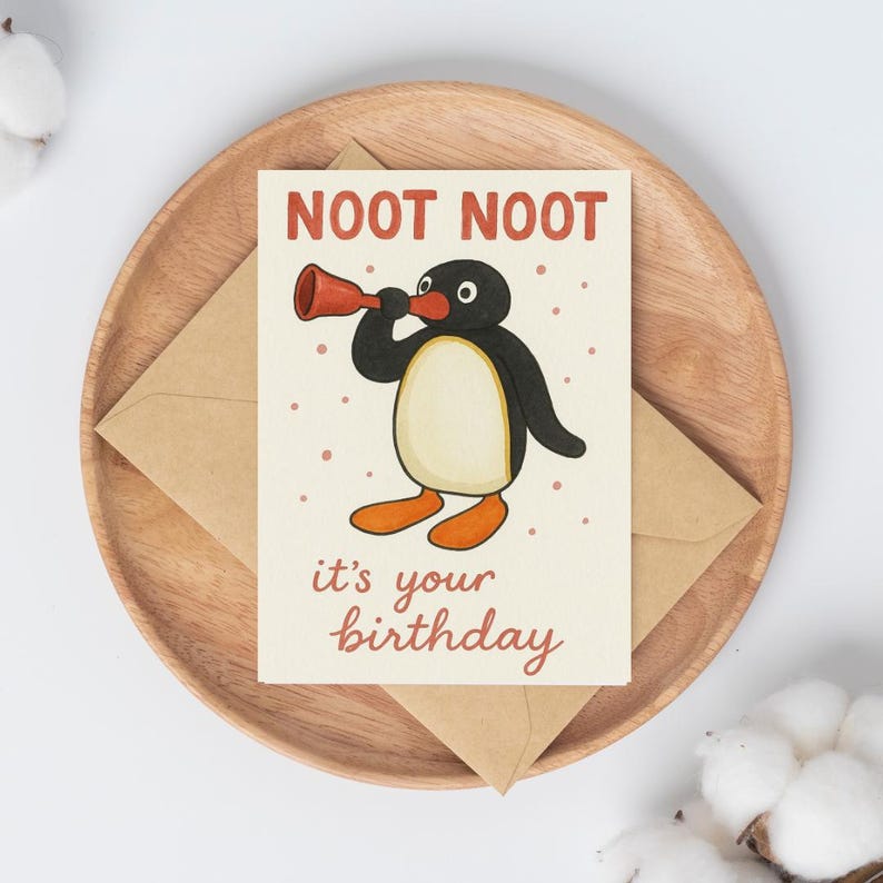 Funny Pingu Birthday Card – Noot Noot, Hand-drawn Penguin - Etsy