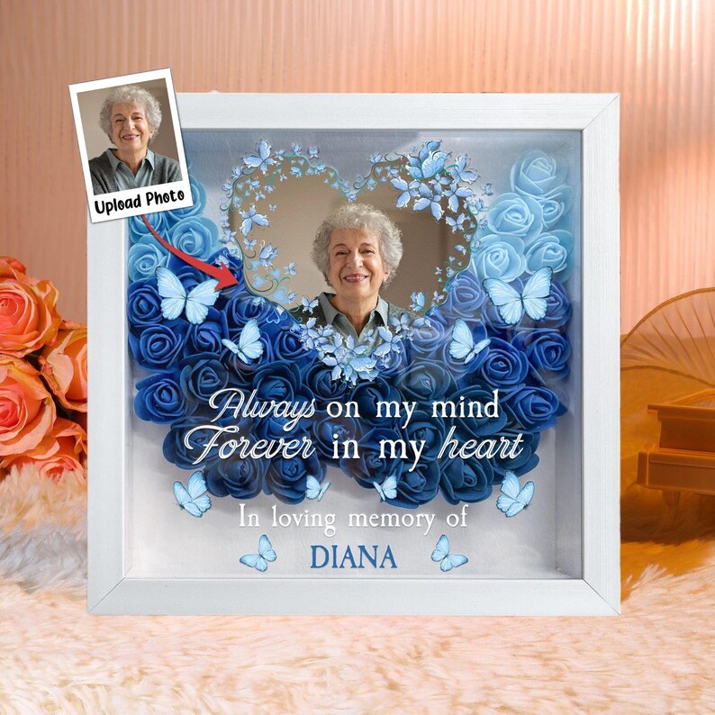 Custom Memorial Photo Flower Shadow Box, Memorial Gift, Personalized ...