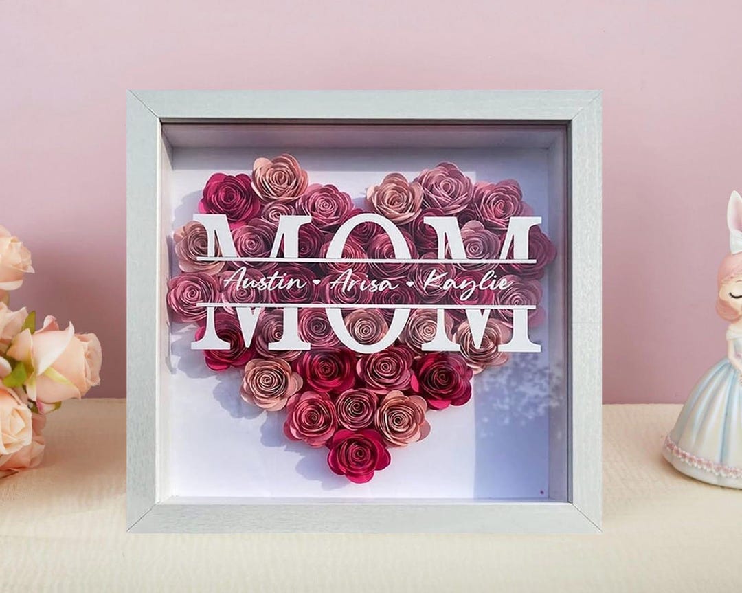 Custom Mom Flower Shadow Box, Mother's Day Gift, Custom Roses Shadow ...