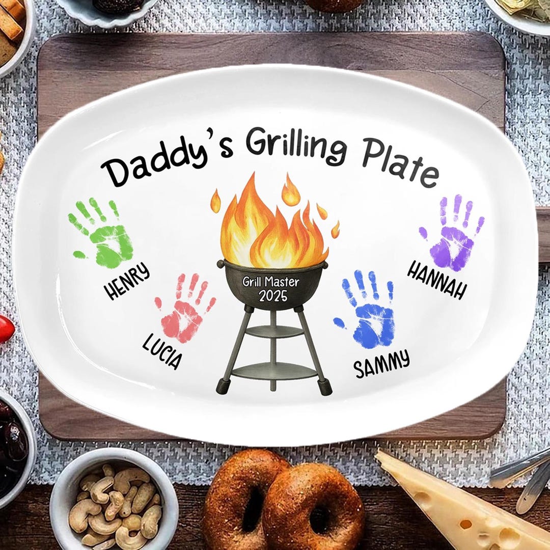 Personalized Handprint Daddy's Grilling Plate, Personalized Father's ...