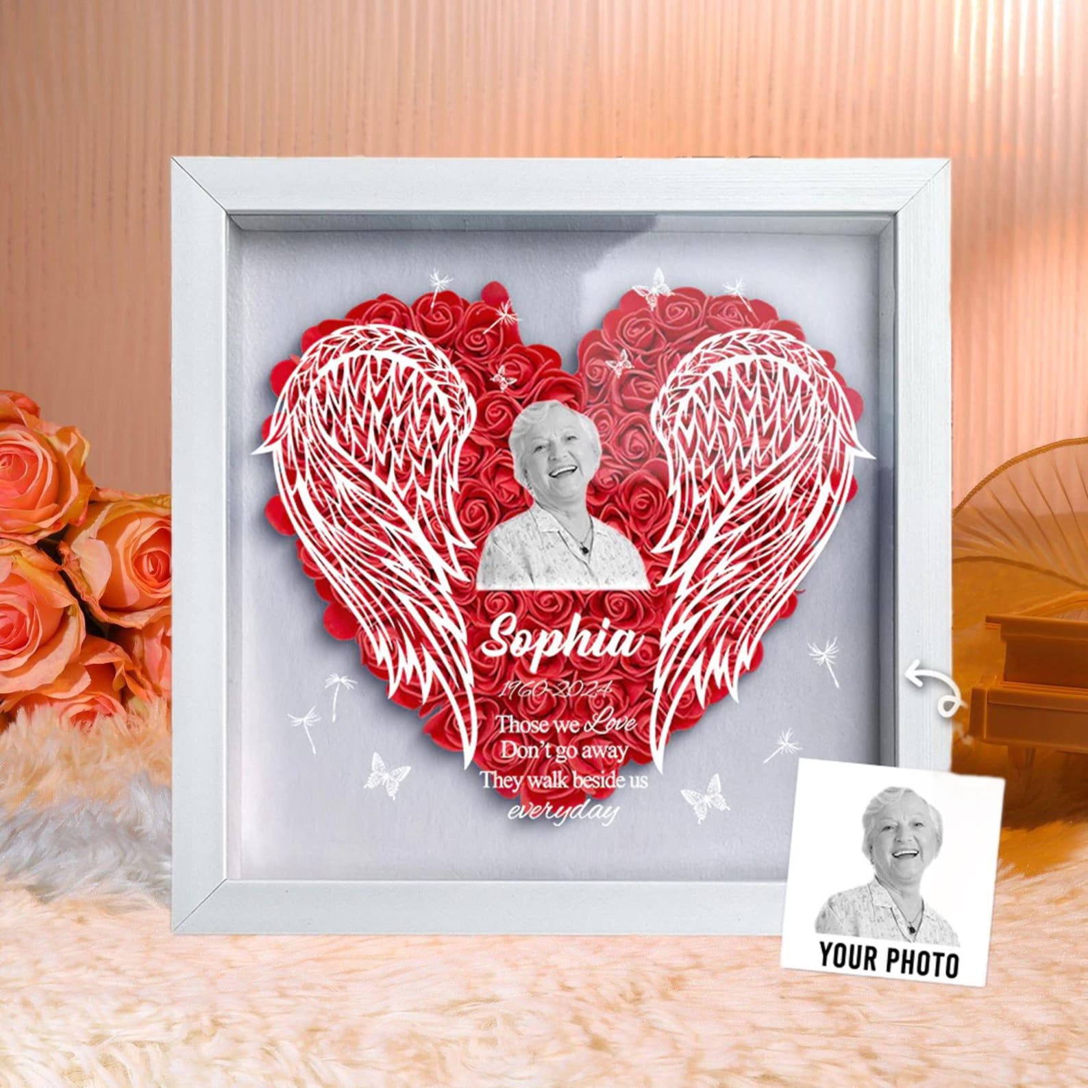 Personalized Memorial Photo Flower Shadow Box, Memorial Gift, Custom ...