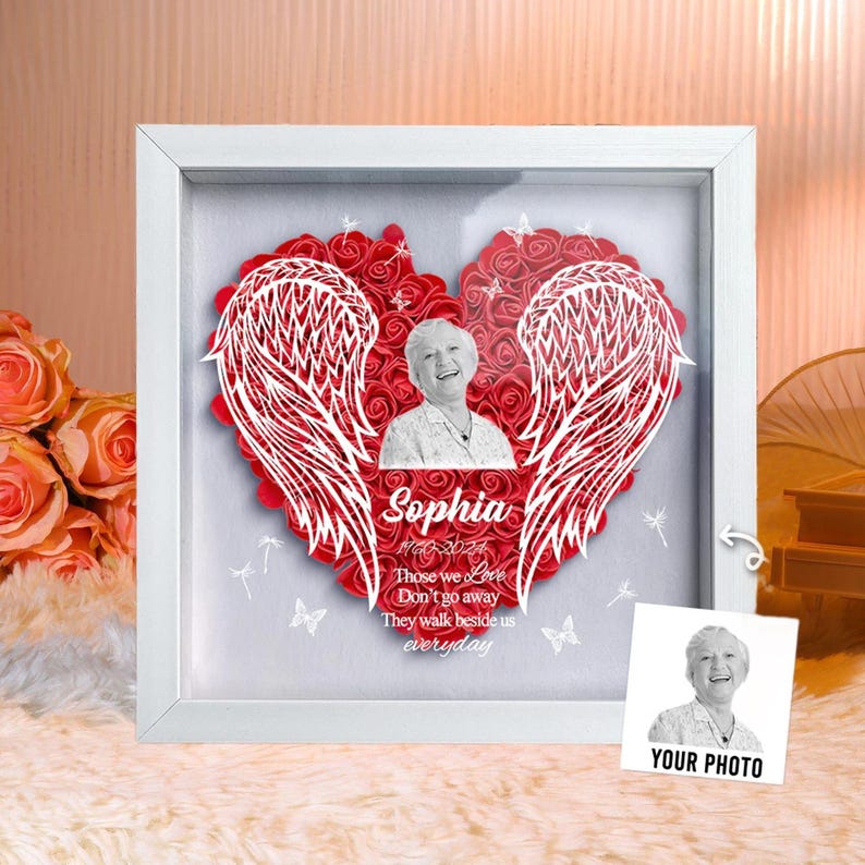 Personalized Memorial Photo Flower Shadow Box, Memorial Gift, Custom ...