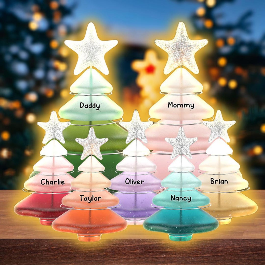 Personalized Family Christmas Tree Light Box, Custom Name Colorful LED ...
