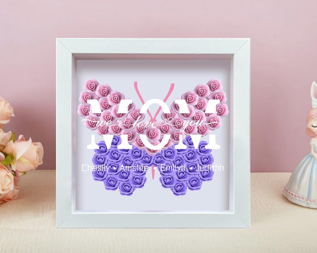 Personalized Mom Flower Shadow Box, Custom Roses Shadow Box, Mother's ...