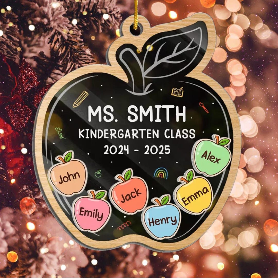 Personalized Teacher Classroom Ornament 2025, Custom Name Apple 4D ...