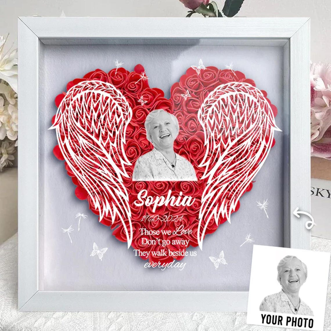 Personalized Memorial Photo Flower Shadow Box, Memorial Gift, Custom ...