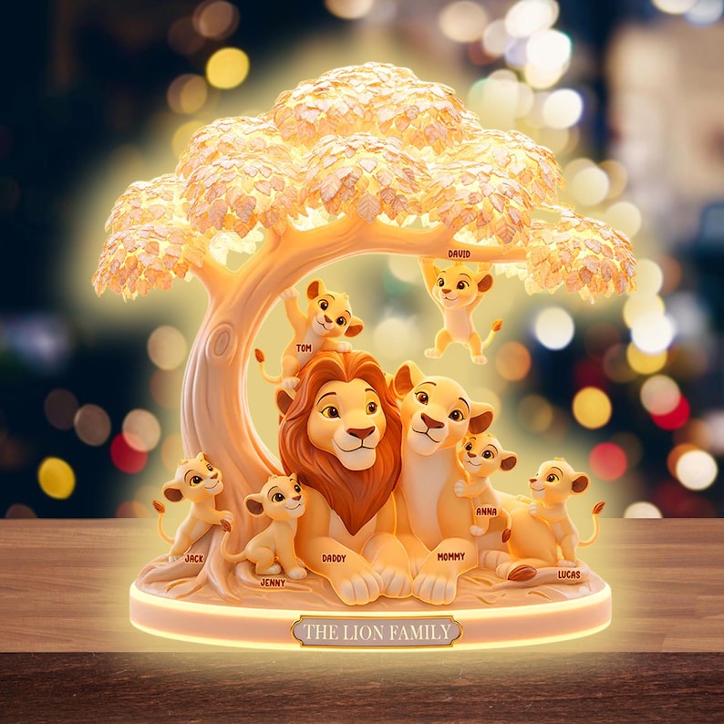 Personalized Lion Family Light Box, Custom Safari Animal LED Night ...