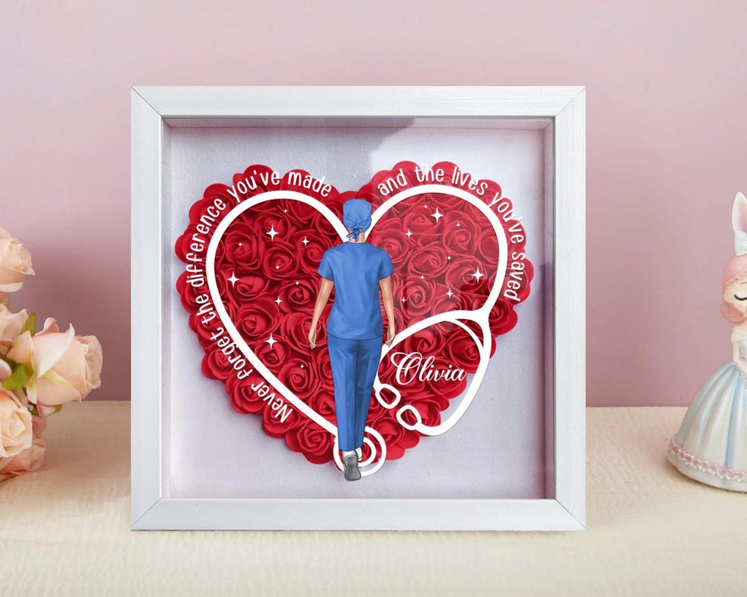 Personalized Flower Shadow Box for Nurse, Medical Scrubs Co Worker Gift ...