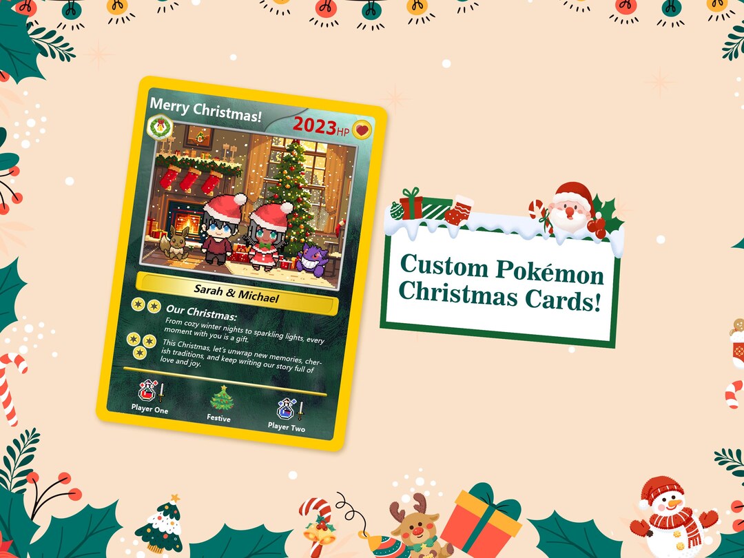 Custom Pokémon Anniversary Card, Personalized Christmas Card, Holiday ...