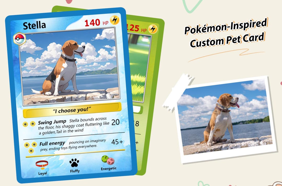 Custom Cartoon Pet Pokémon Card, Personalized Pet Keepsake, Unique Pet ...