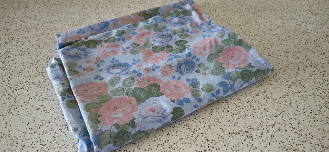 Roses in Pink and Blue...1990s Vintage Cotton Chambray Remnant - Etsy