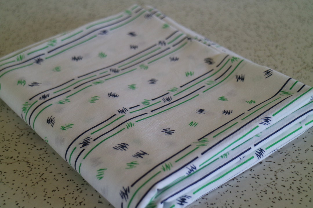 Squiggles and Stripes in Navy and Green...vintage Cotton Batiste ...