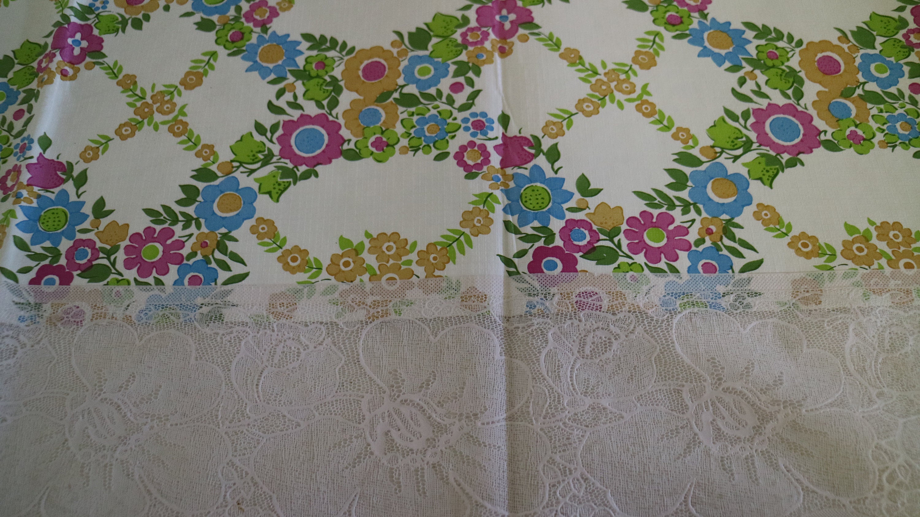 Flowers and Lace...1970s Vintage Pvc Tablecloth With Plastic | Etsy