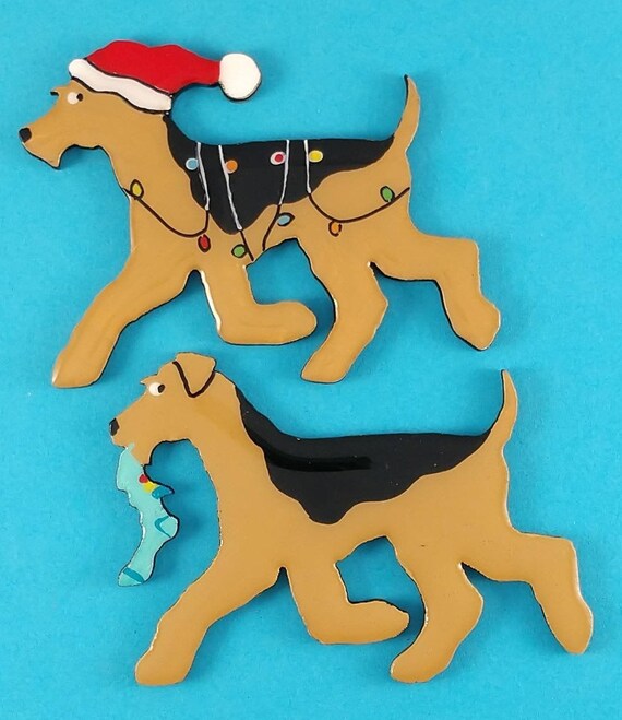 Airedale Terrier Christmas or Plain Pin Magnet or Ornament | Etsy