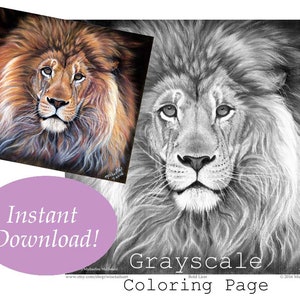 Set of Three Lions Grayscale Coloring Pages Print Your Own Coloring ...