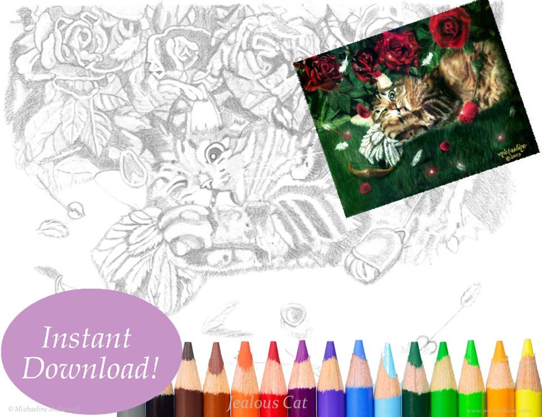 Grayscale Cat Coloring Page Printable Anti-valentine Coloring Page Cat ...